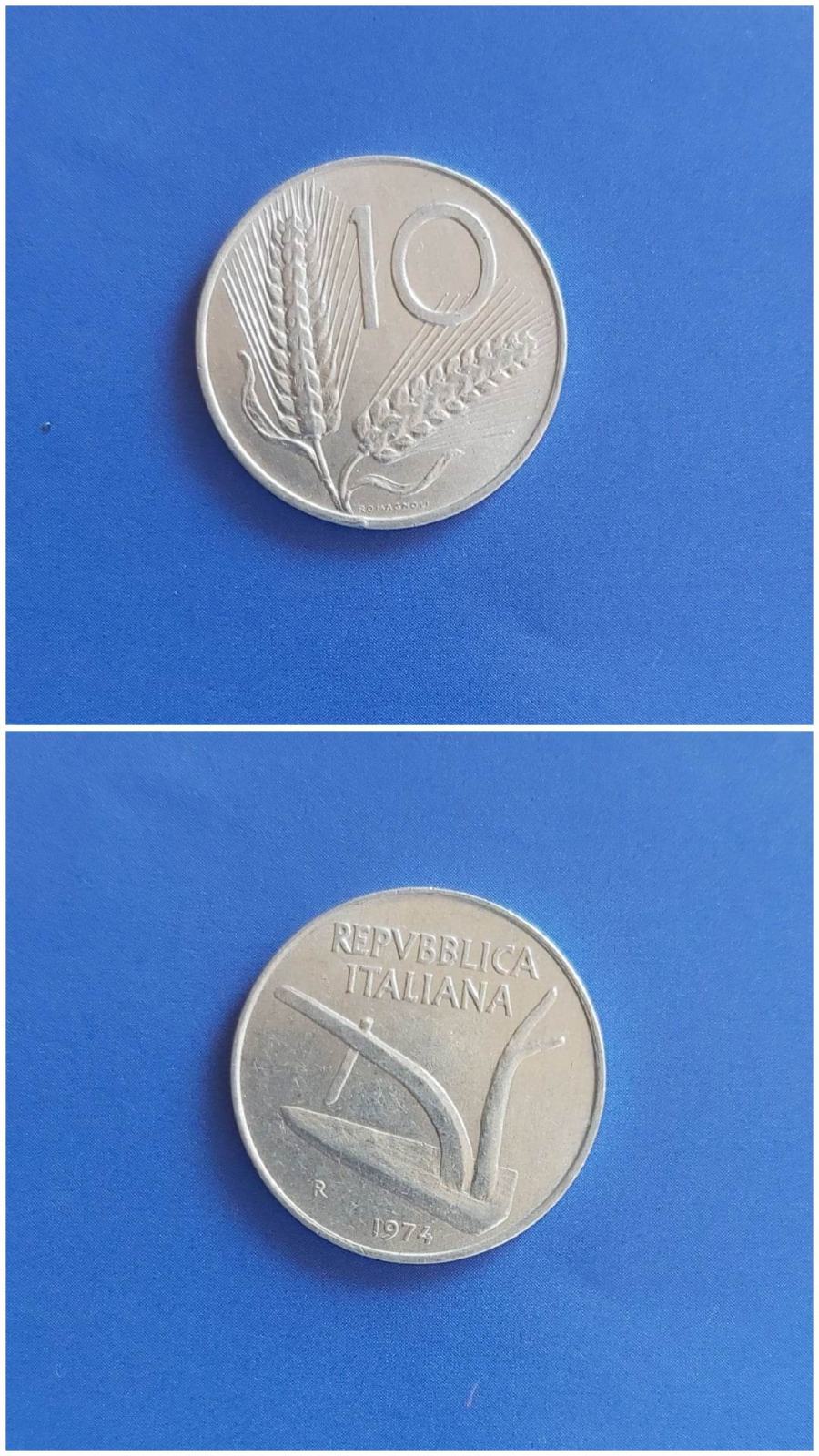 Italija Italy 10 Lira 1974g.