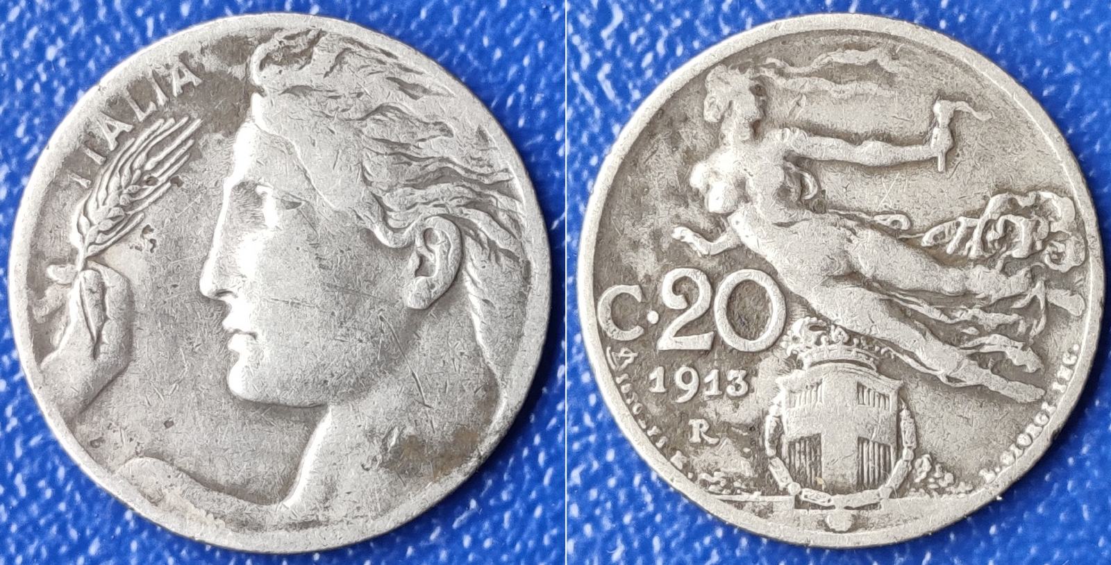 Italy 20 centesimi, 1913