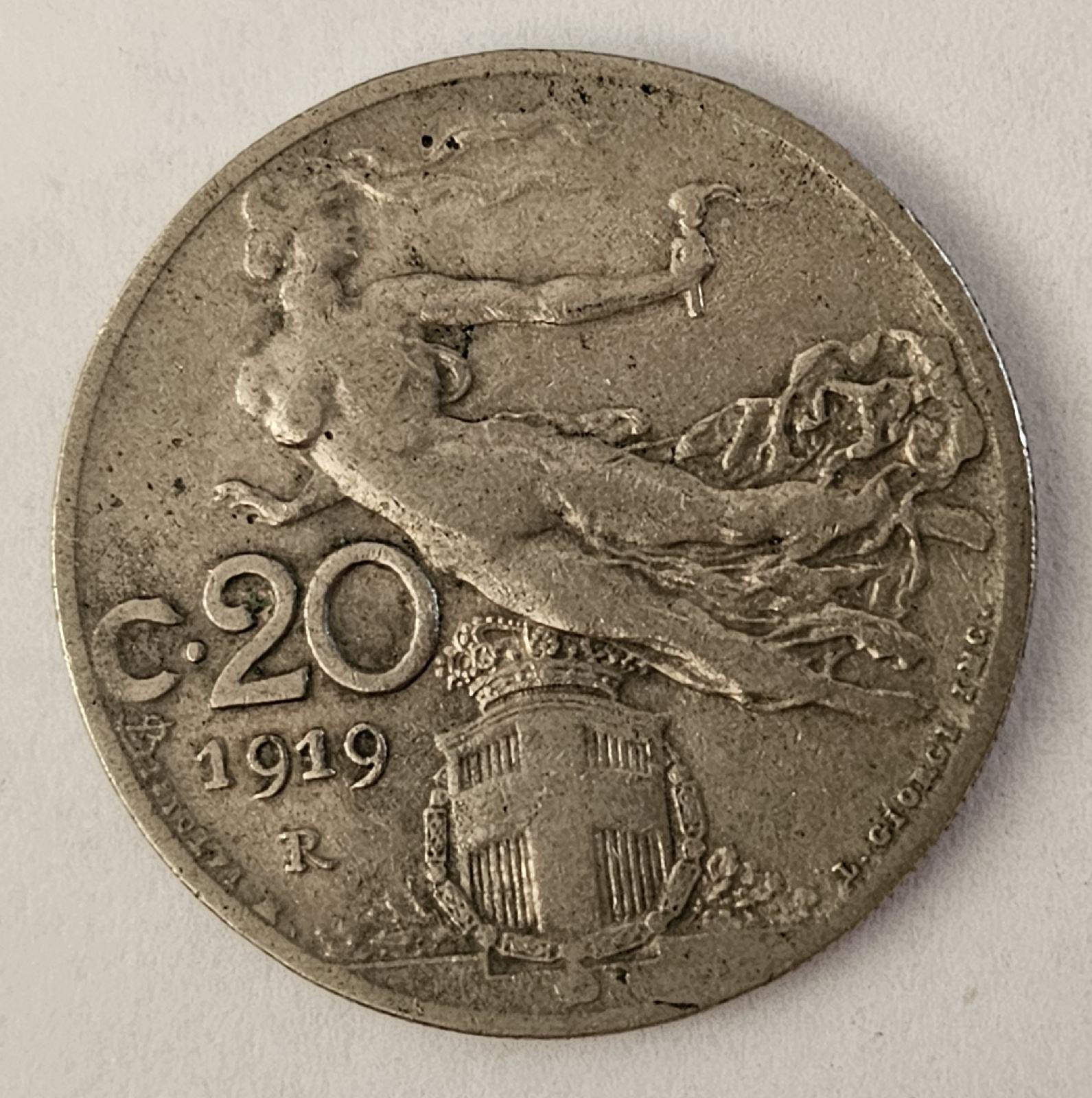 ITALY- 20 CENTESIMI 1919. RARE