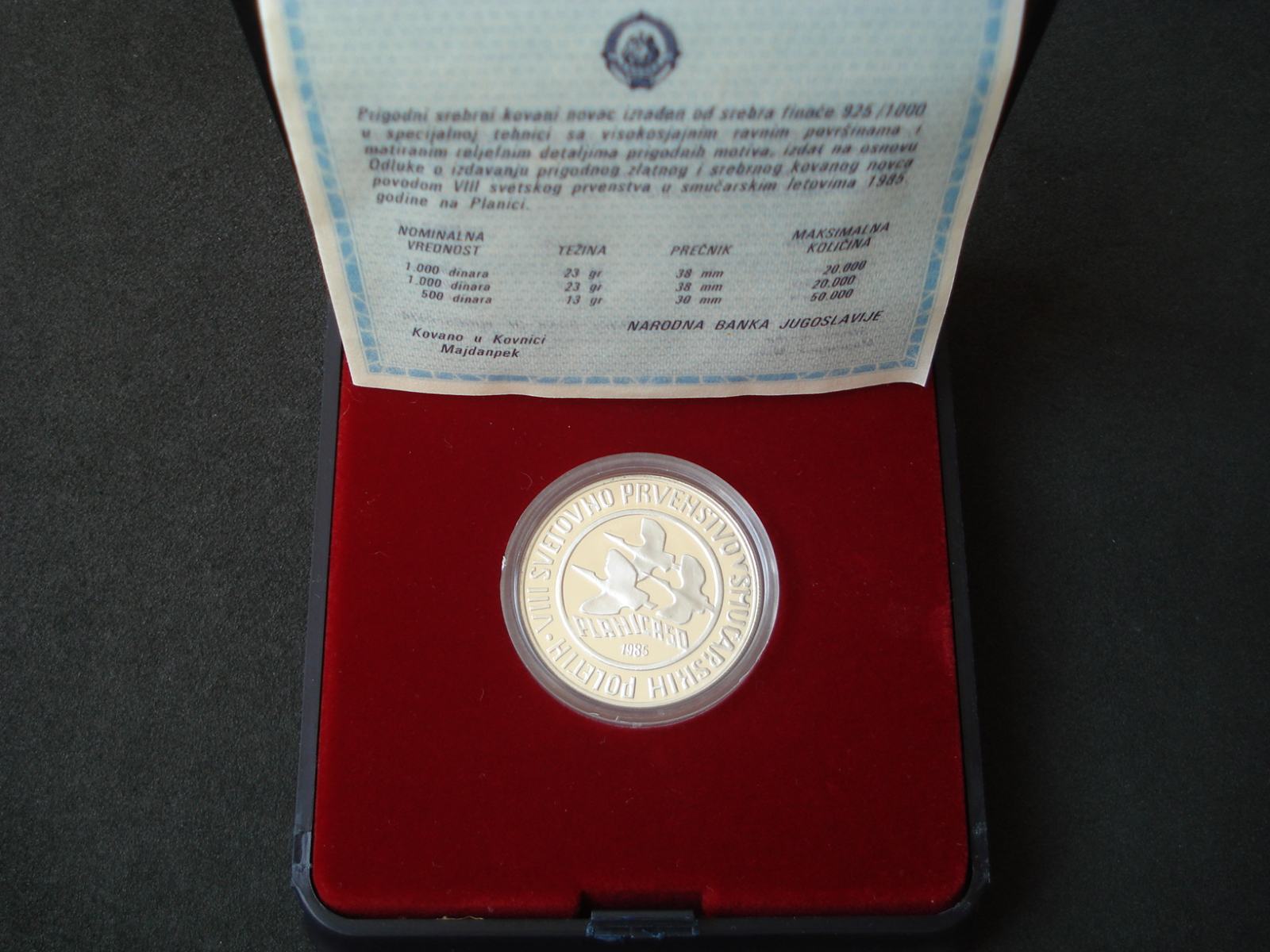 Jugoslavija, 500 Dinara, 1985, srebro, Planica - ptice