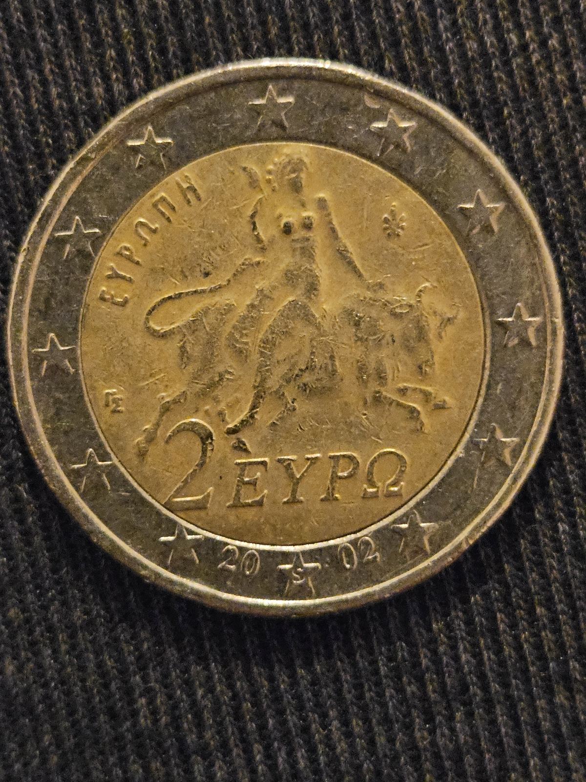 Kovanica od 2 eura Grčka 2002 g s slovom s u zvijezdici