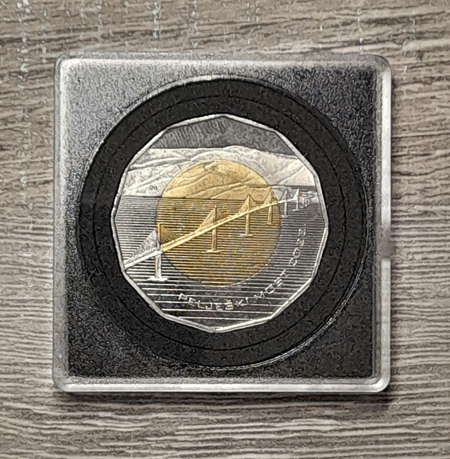 Kovanica 25 kuna - Pelješki most UNC, premium quadrum kapsula