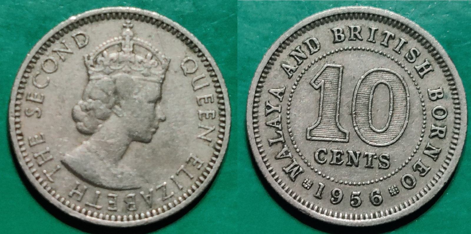Malaya and British Borneo 10 cents, 1956
