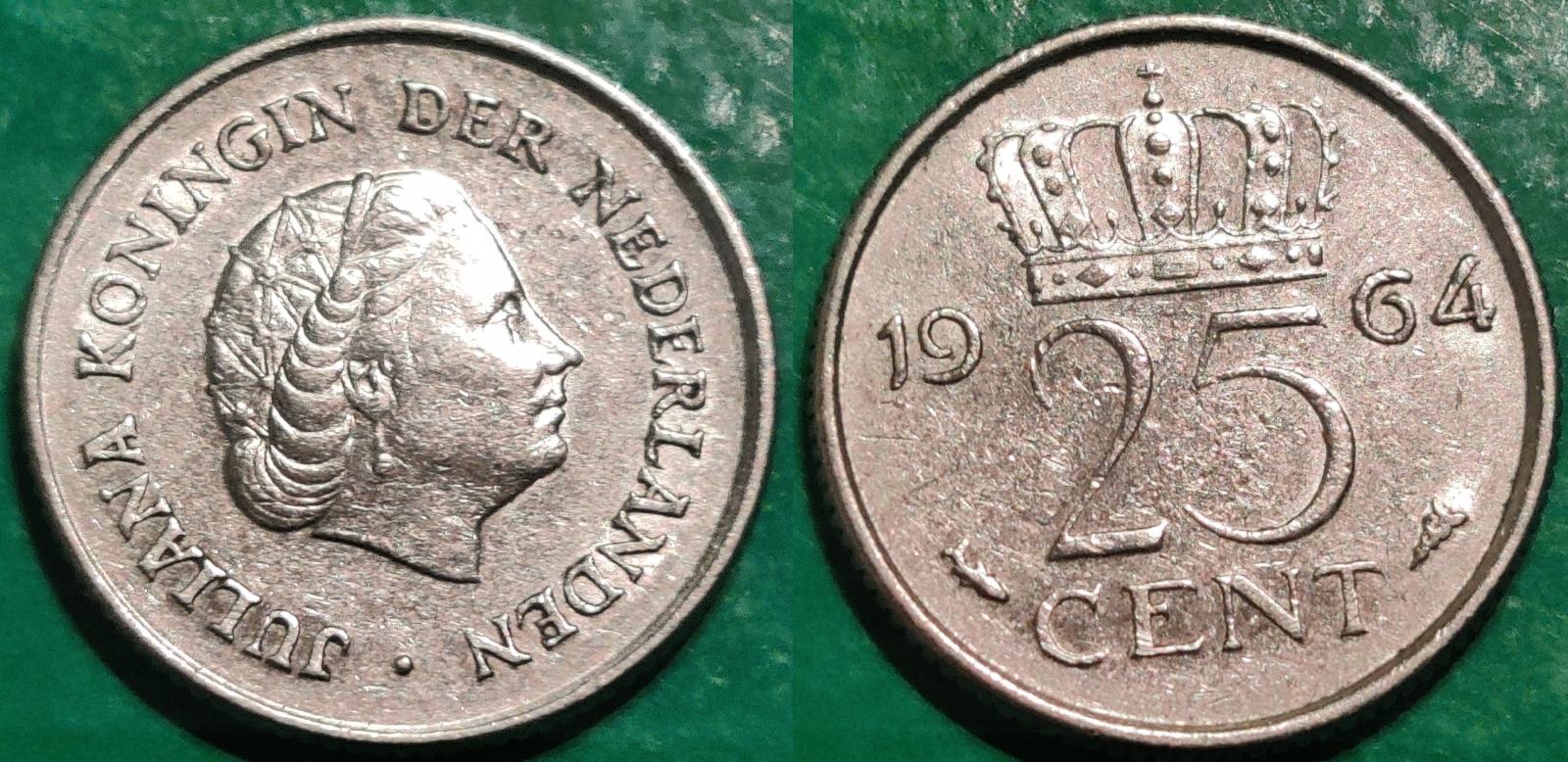 Netherlands 25 cents, 1964