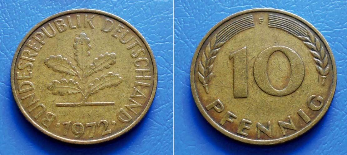 NJEMAČKA GBR GERMANY 10 PFENNIG 1972 F KM:108 - LISTOVI HRASTA