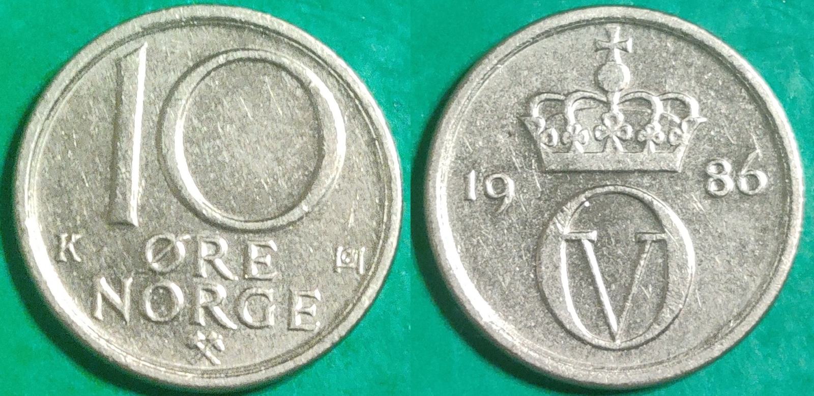 Norway 10 öre, 1986
