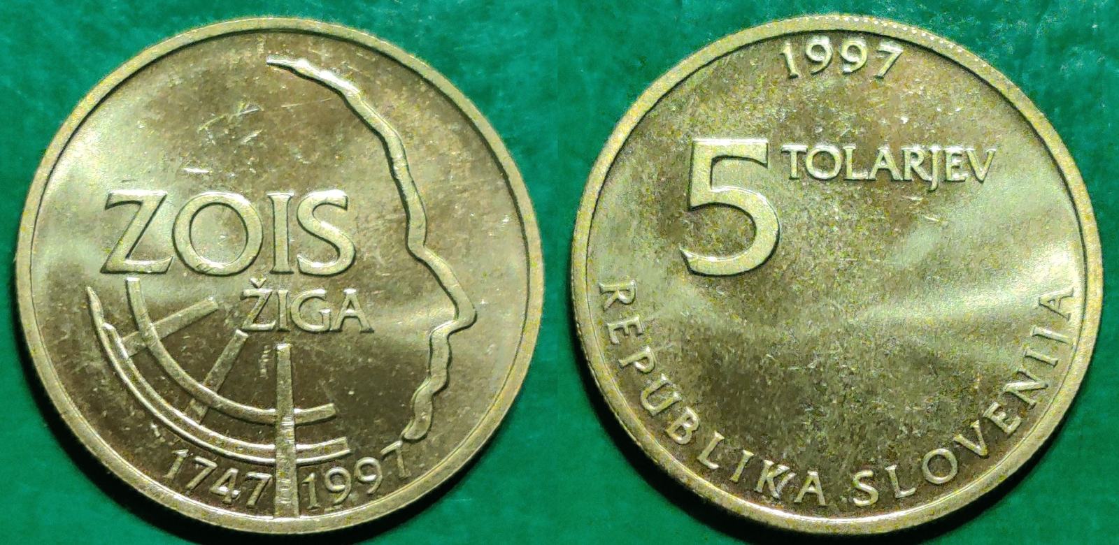 Slovenia 5 tolarjev 1997 250th Anniversary - Birth of Sigmund Zois
