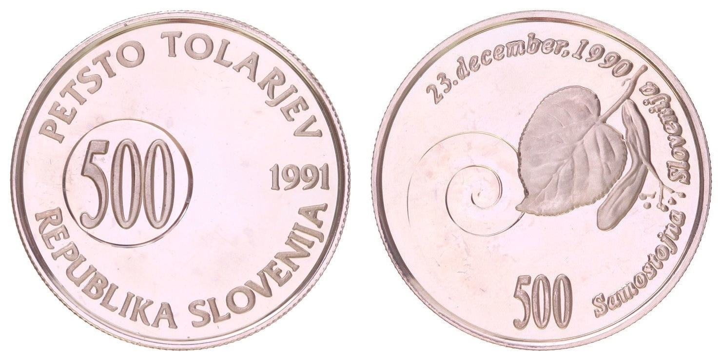 SLOVENIA 500 tolarjev 1991 / Independence / Silver / Proof (Ref.br. K-