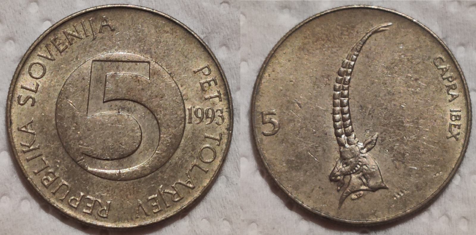 Slovenia 5 tolarjev, 1993 / 0,50 EURO