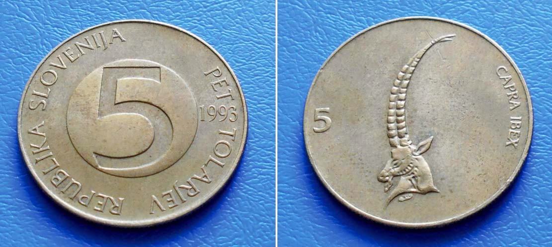 SLOVENIJA SLOVENIA 5 TOLARJEV 1993 KM. 6 KOZOROG (CAPRA IBEX)