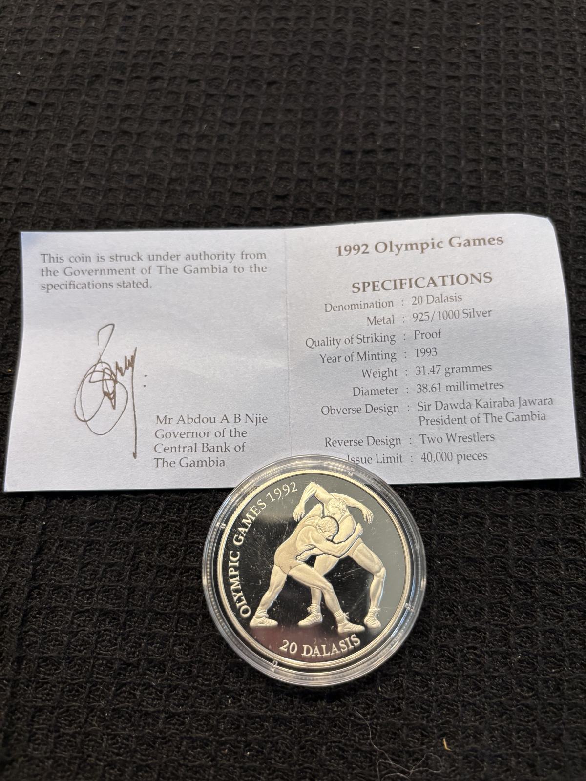 Srebro 20 Dalasis Olympic Games 1992, Gambia 1993