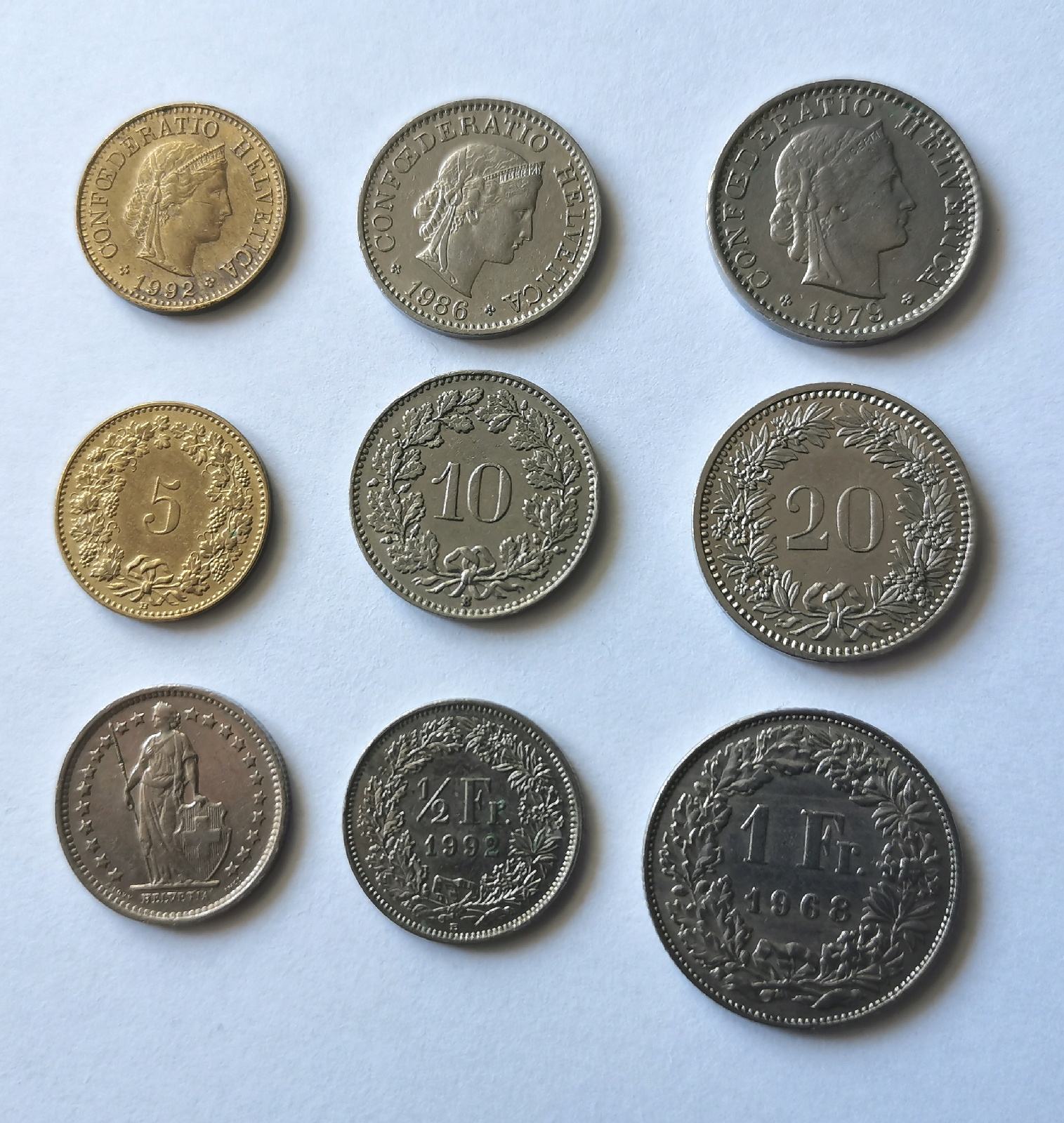 Kovanice Švicarske 9 kom lot Franak