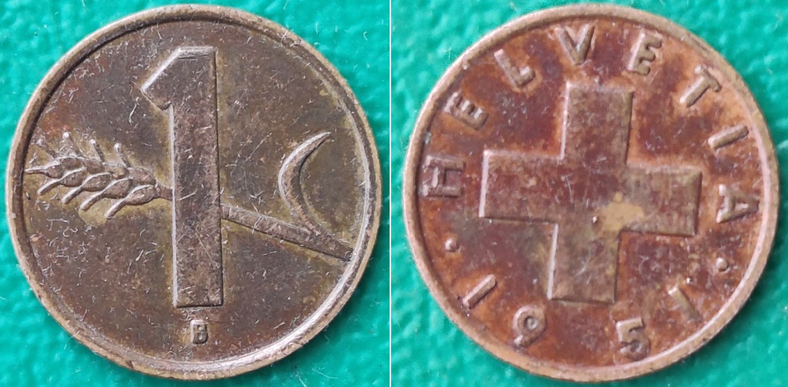 Switzerland 1 rappen, 1951