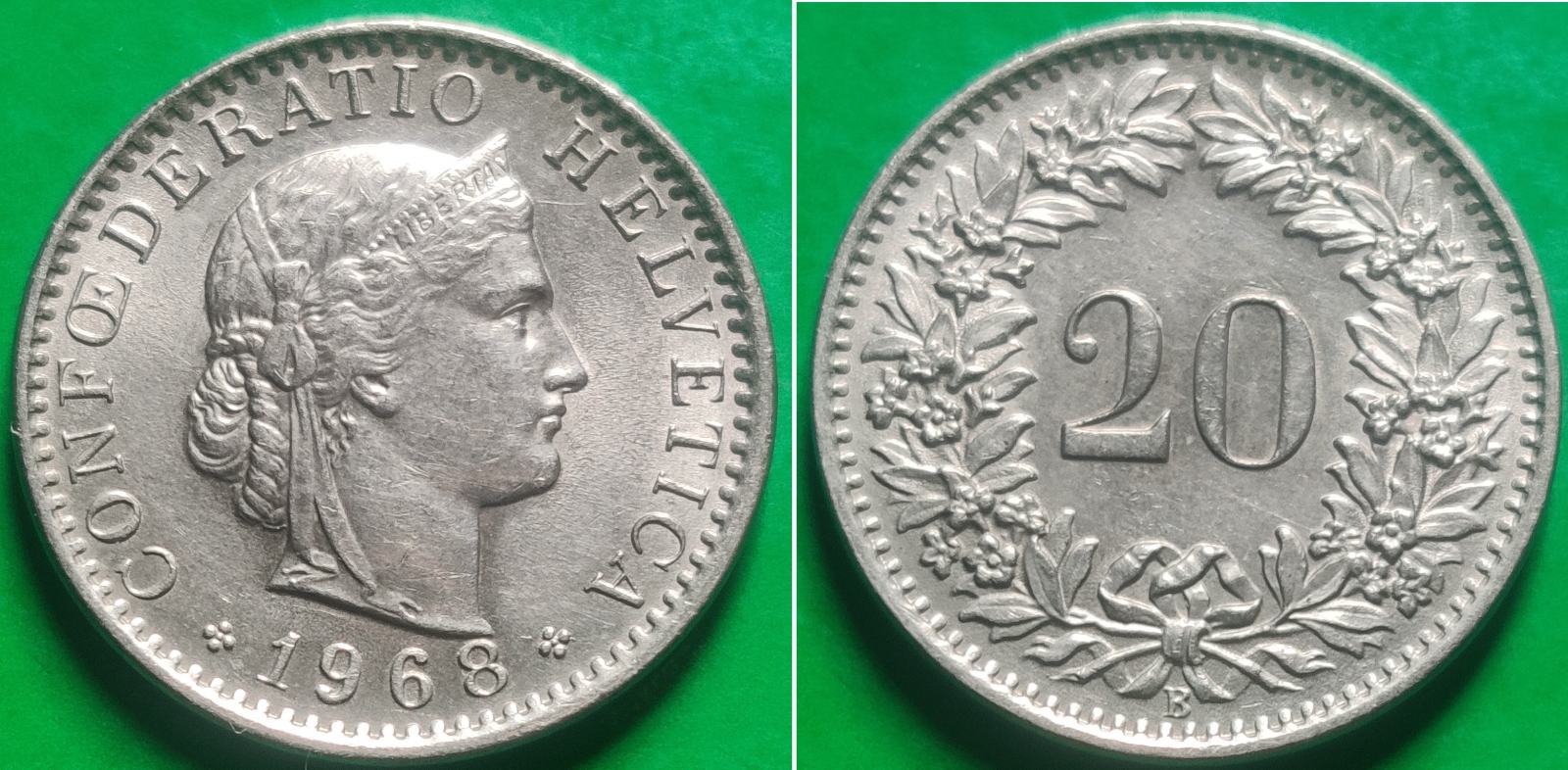 Switzerland 20 rappen, 1968