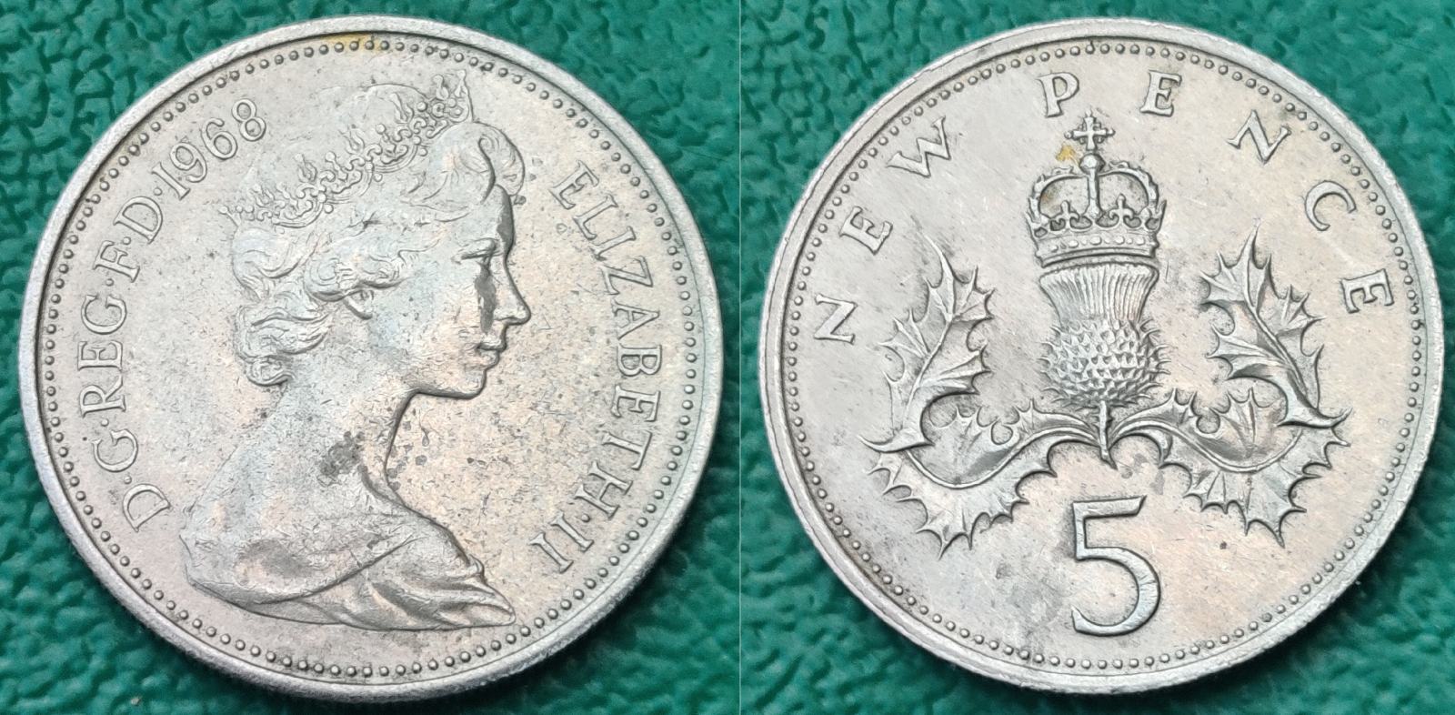 United Kingdom 5 new pence, 1968 ***/ 0,80 EURO