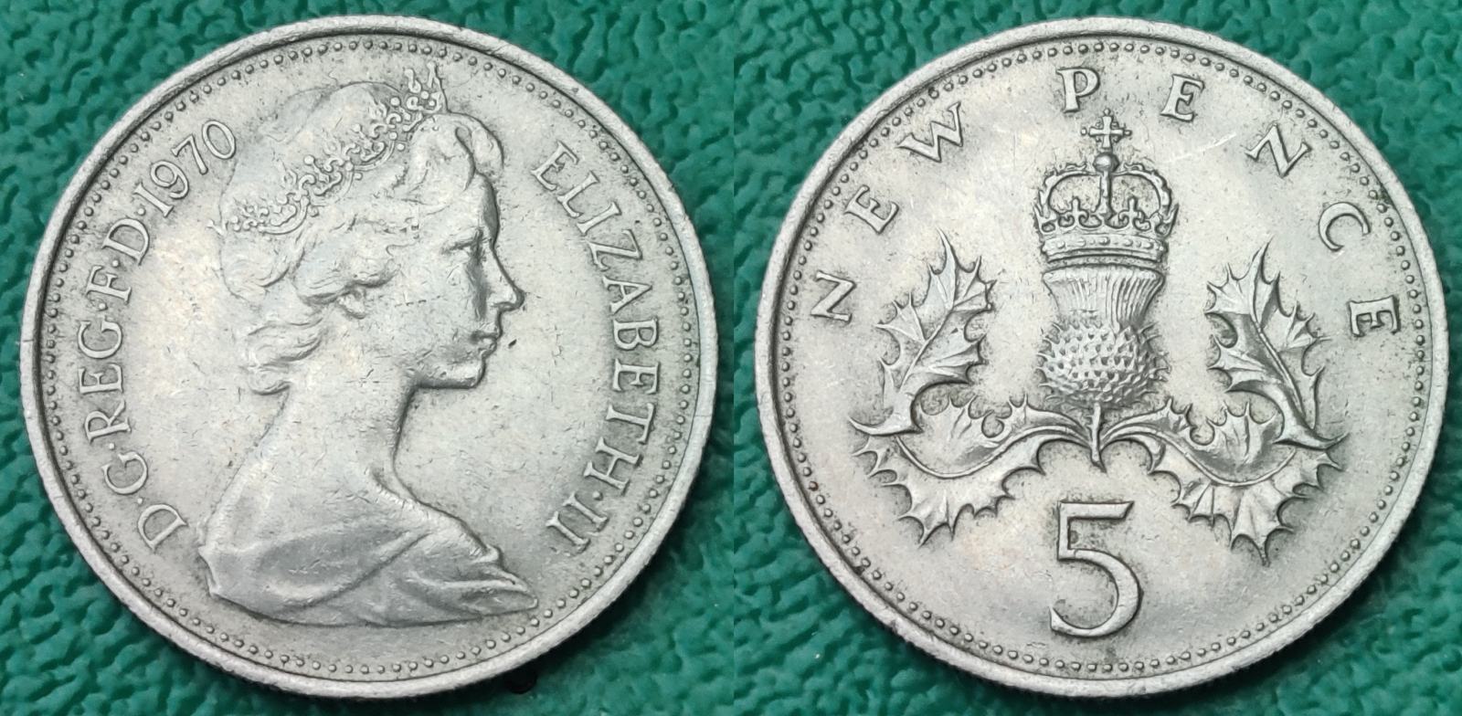 United Kingdom 5 new pence, 1970