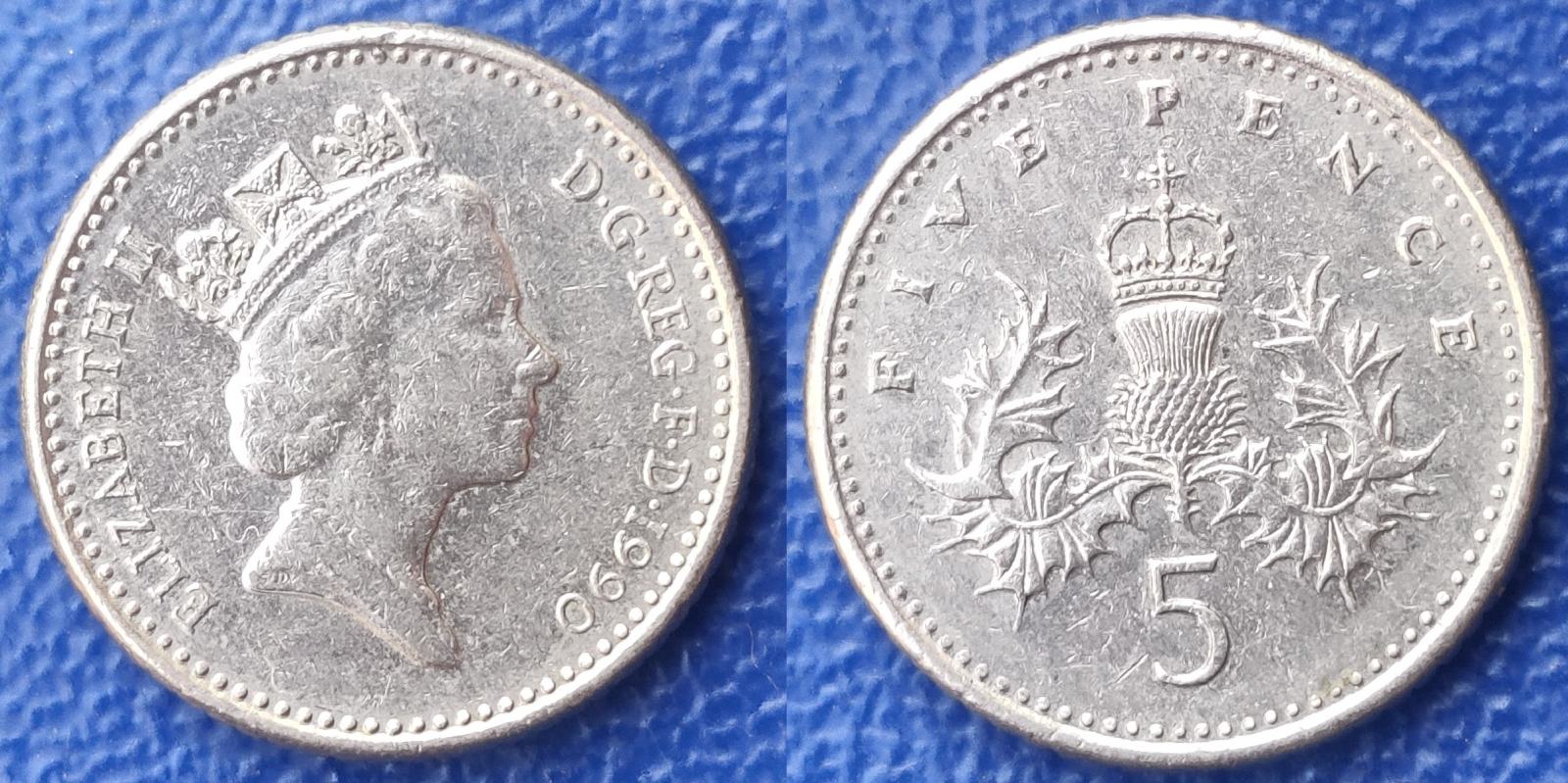 United Kingdom 5 pence, 1990 / 0,80 EURO