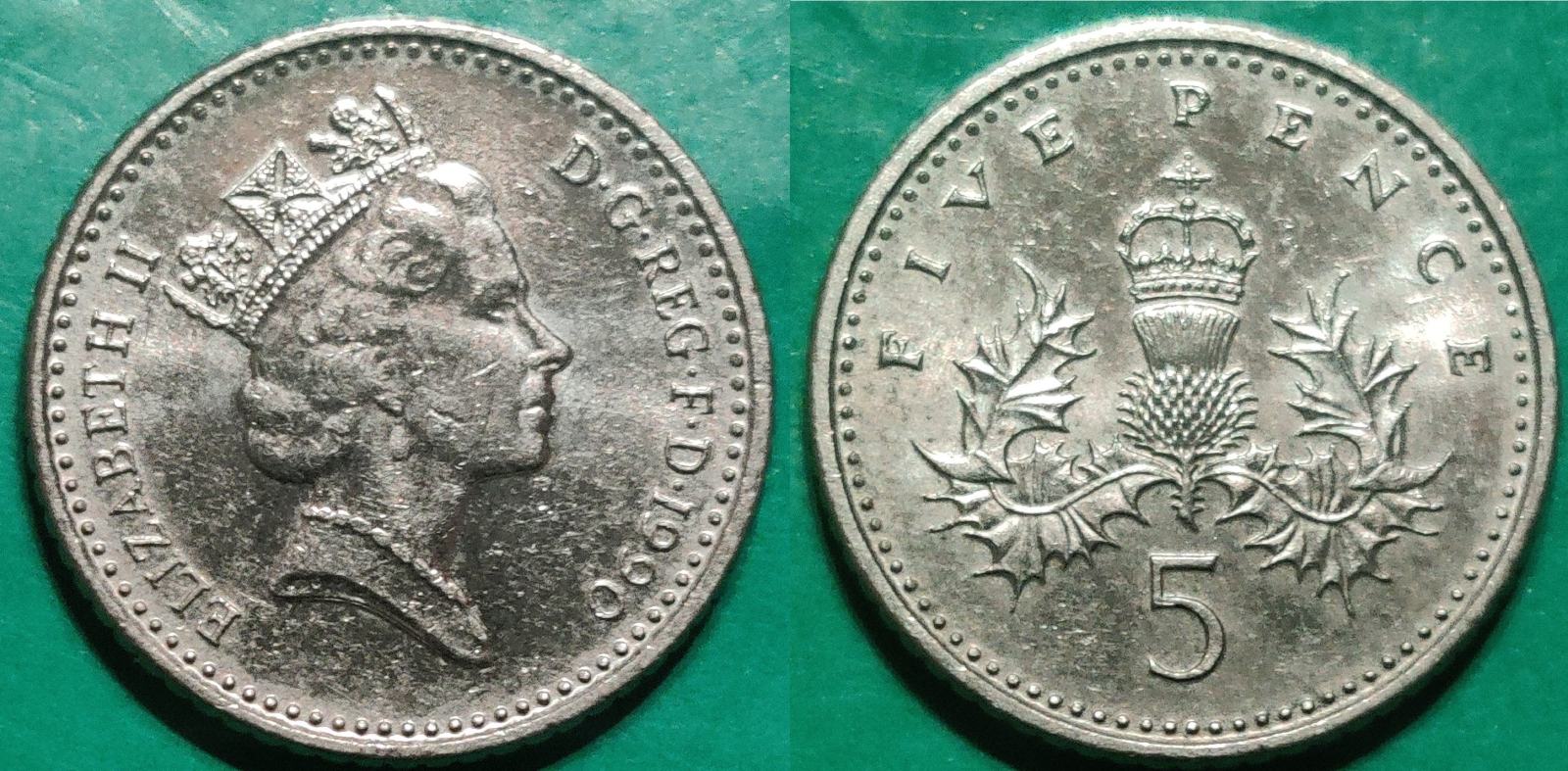 United Kingdom 5 pence, 1990 ***/ 0,80 EURO