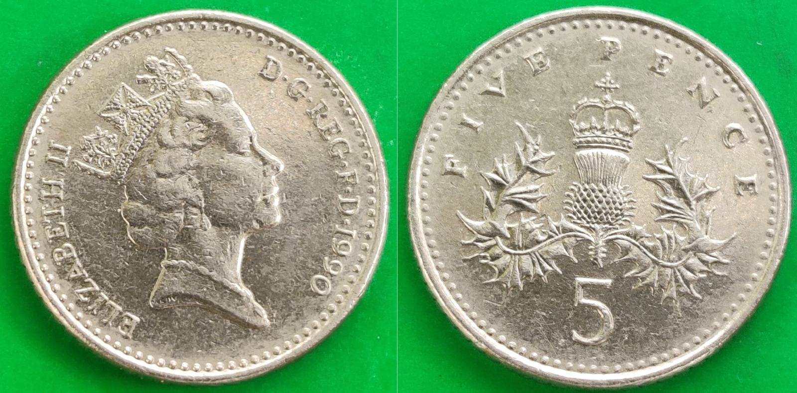 United Kingdom 5 pence, 1990 / 0,80 EURO