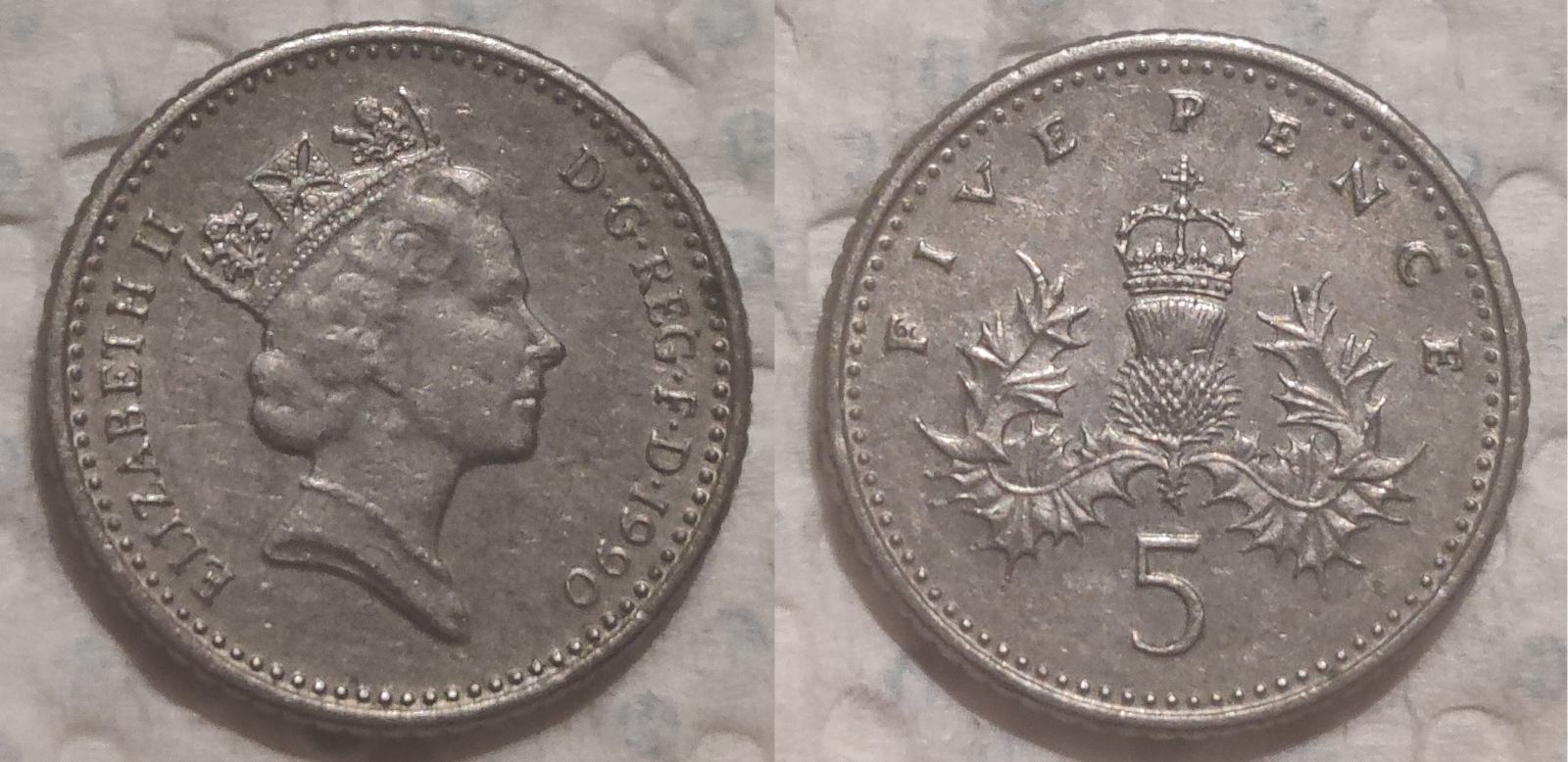 United Kingdom 5 pence, 1990