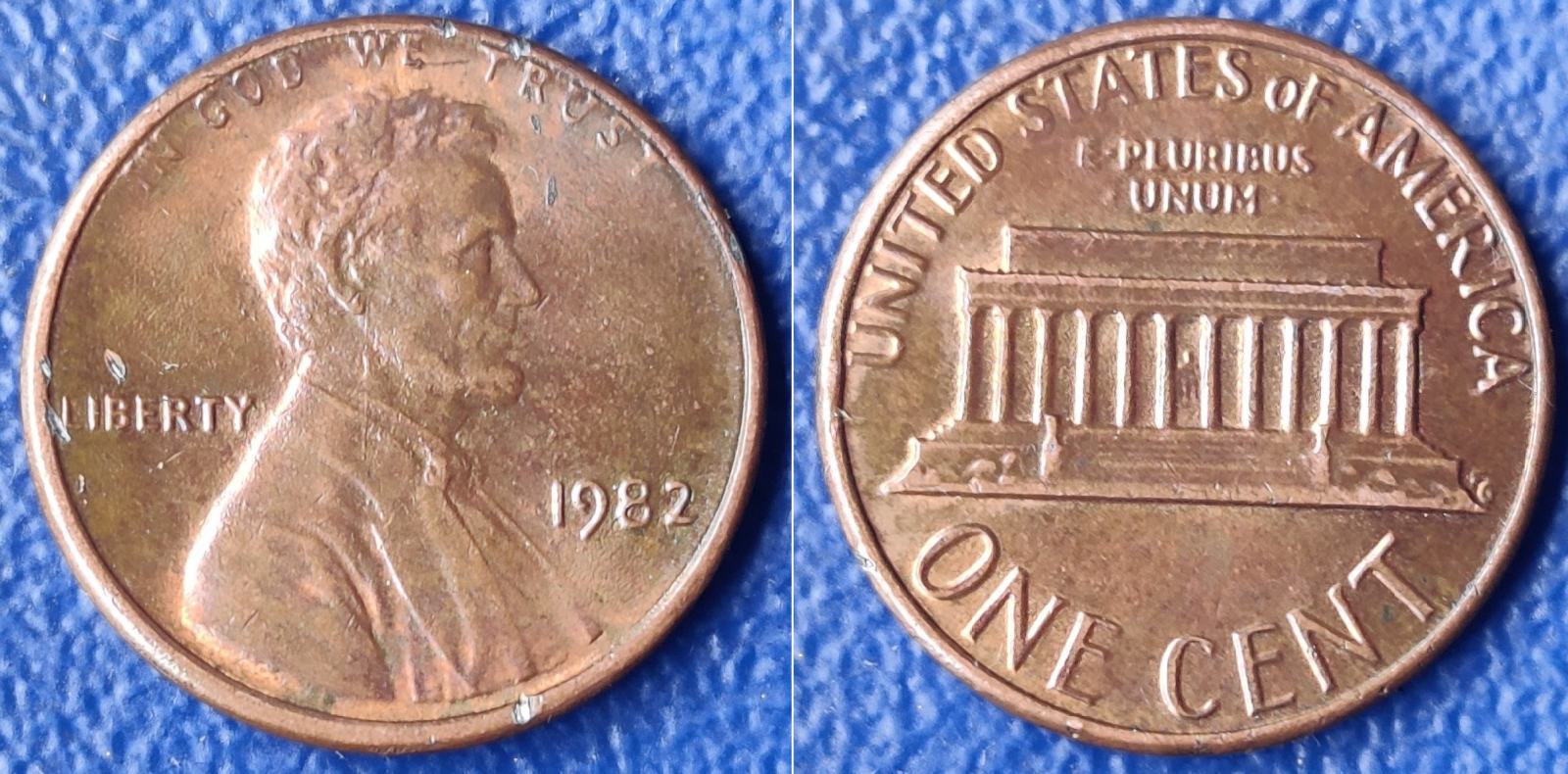 USA 1 cent, 1982 Lincoln Cent / 0,50 EURO