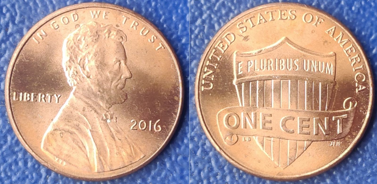 USA 1 cent, 2016 Lincoln Cent / 0,50 EURO