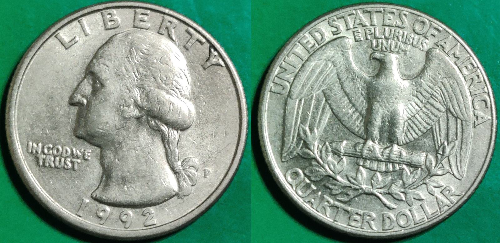 USA ¼ dollar, 1992 Washington Quarter P - Philadelphia