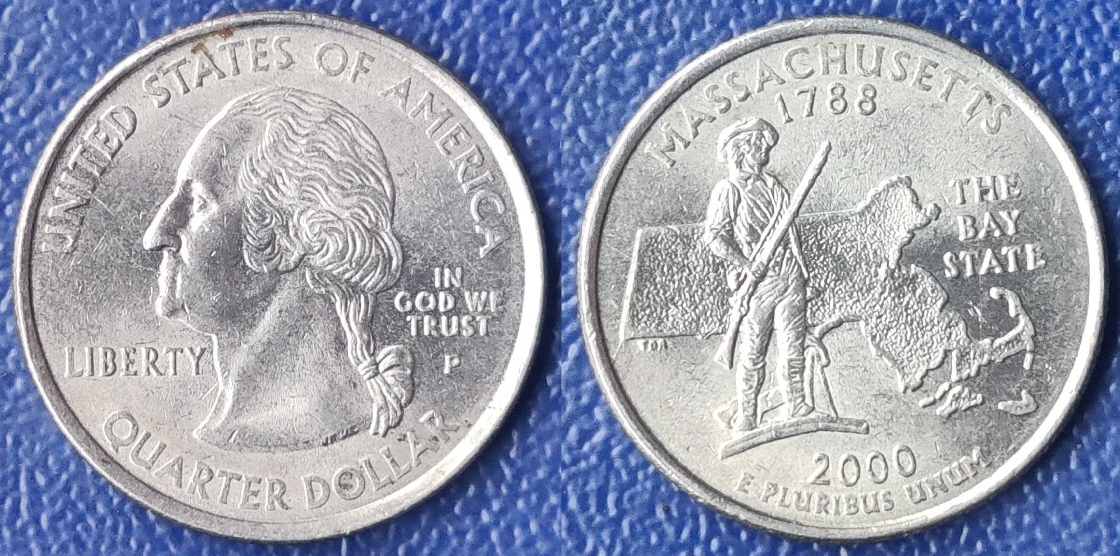 USA ¼ dollar, 2000 Massachusetts State Quarter P - Philadelphia