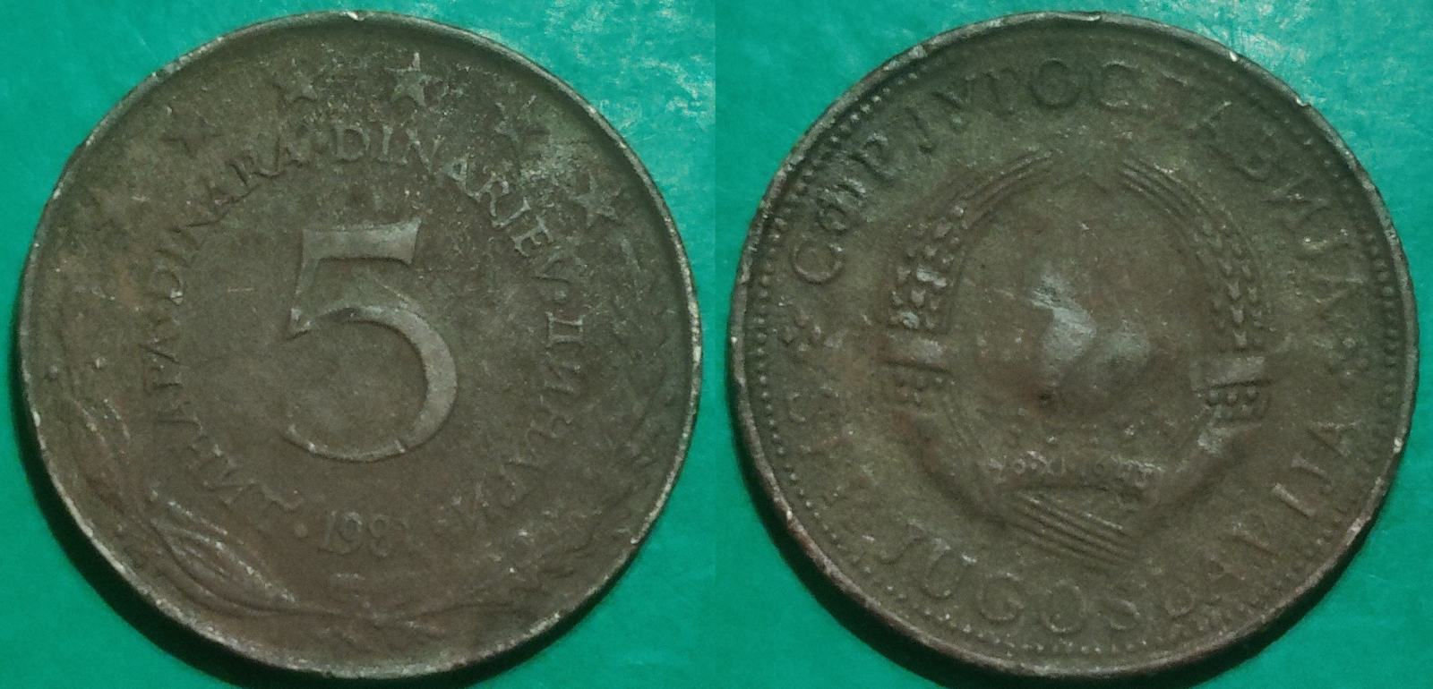 Yugoslavia 5 dinara, 1981