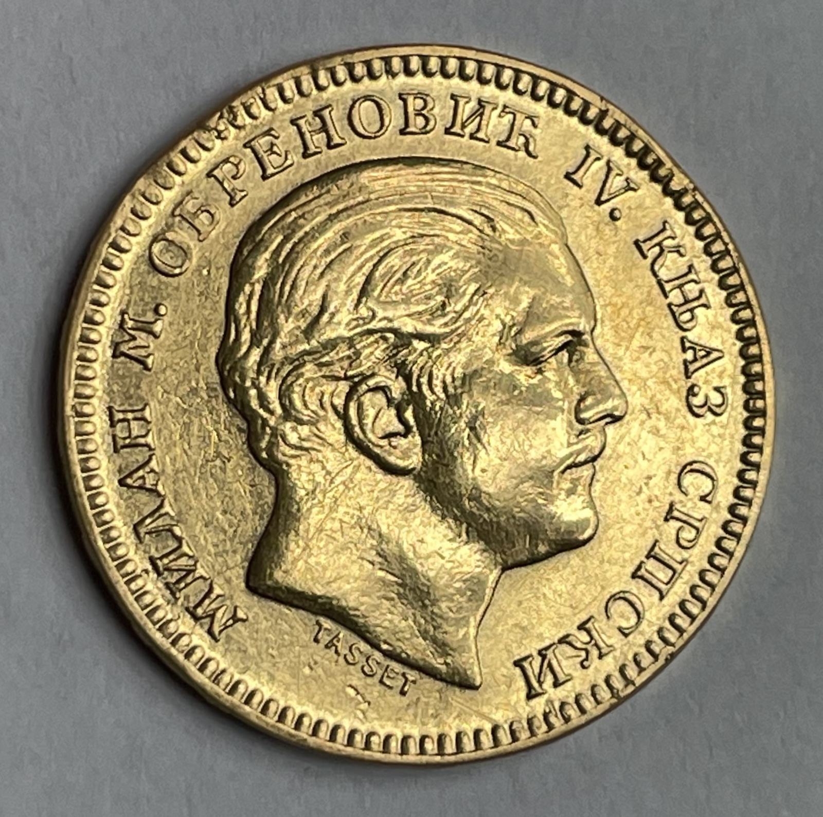 Zlatnik 20 Dinara 1879 - M. Obrenović Knjaz