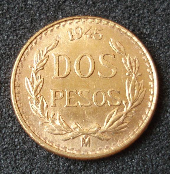 Zlatnik, Meksiko, Dos Pesos, 1945