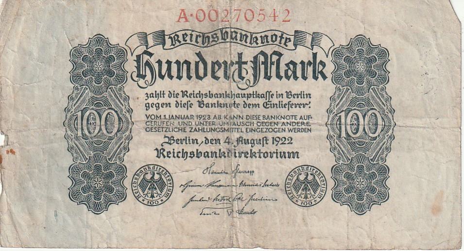 100 MARK BERLIN 1922 A 1