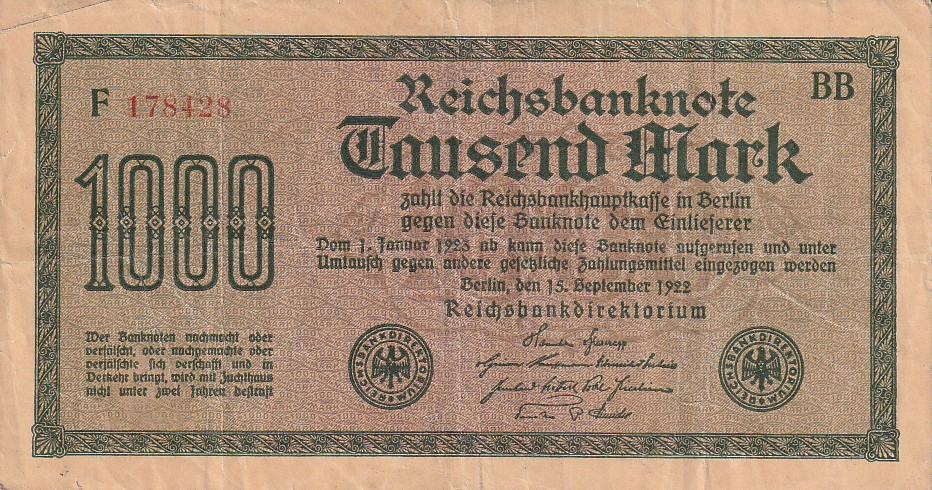1000 MARK BERLIN 1922 A 1