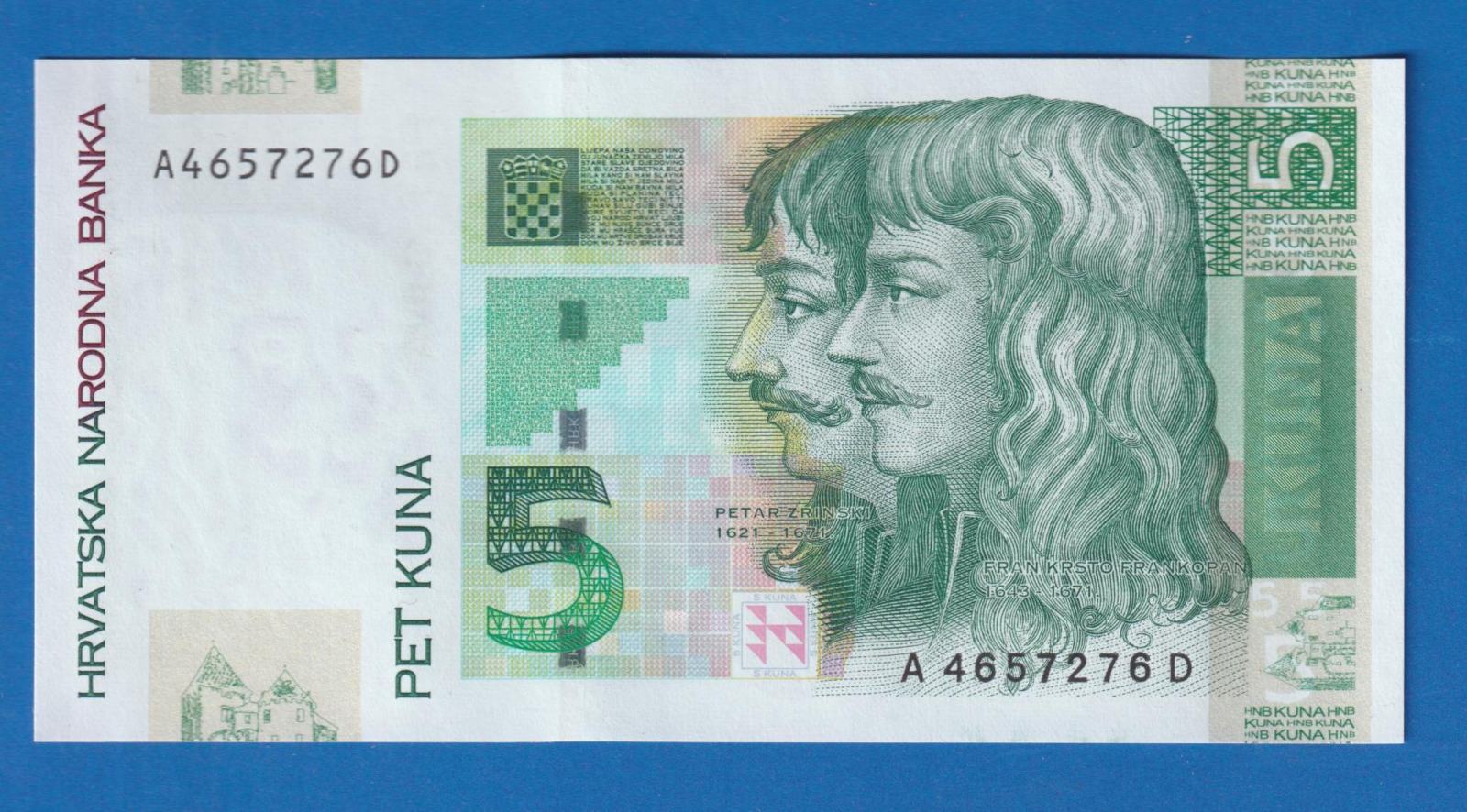2100 - 5 KUNA 2001 UNC A4567176D