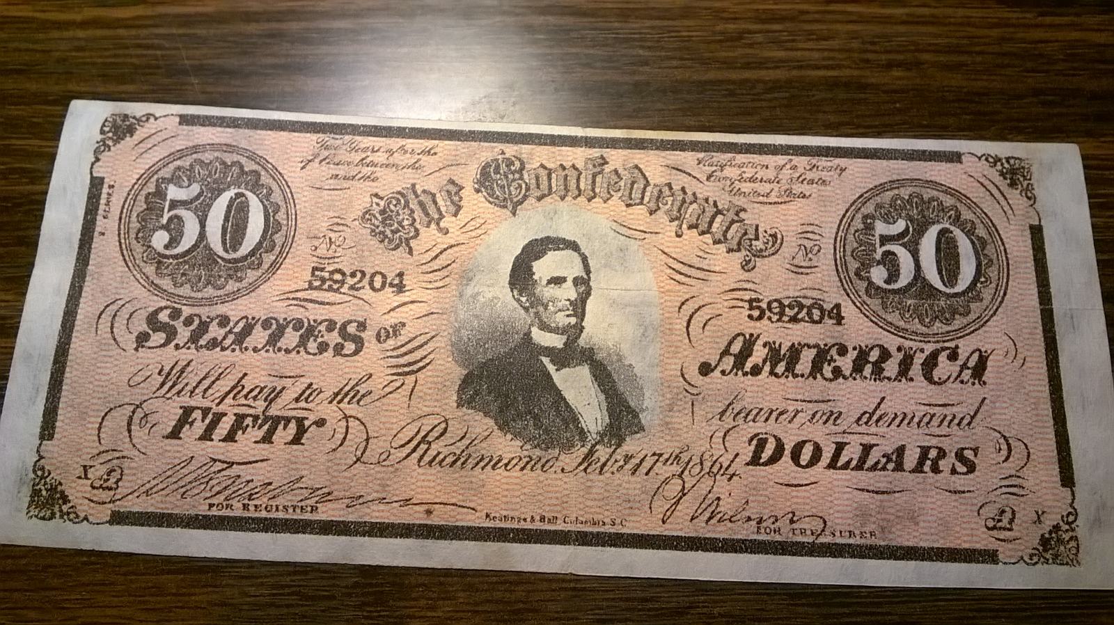 50 dolara novcanica konfederacije - replika