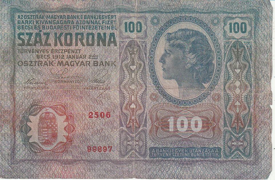 AUSTRO-UGARSKA HUNDERT KRONEN 1912 PRETISAK DEUTSCHOSTERREICH