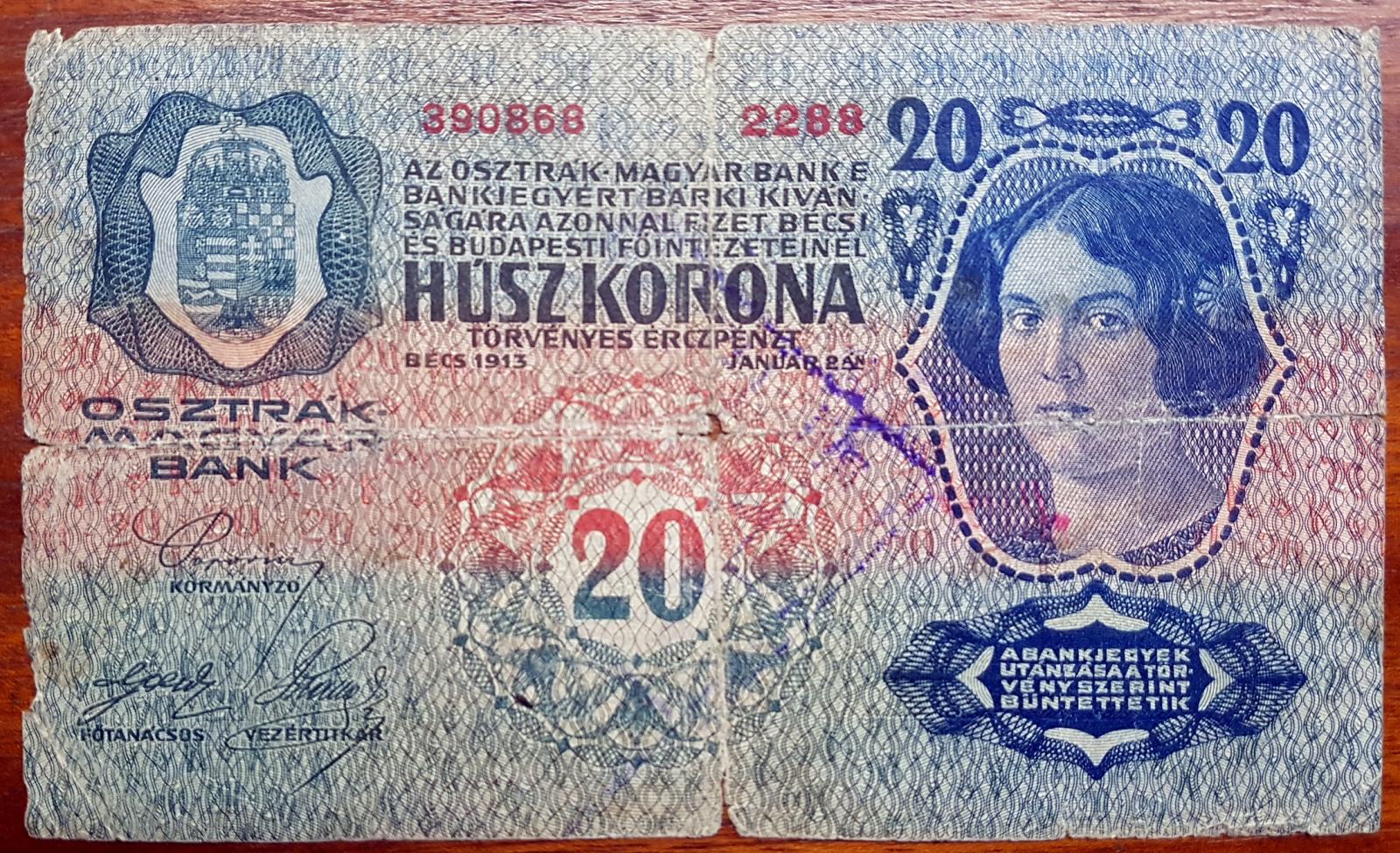 AUSTROUGARSKA, 20 KRUNA, 1913