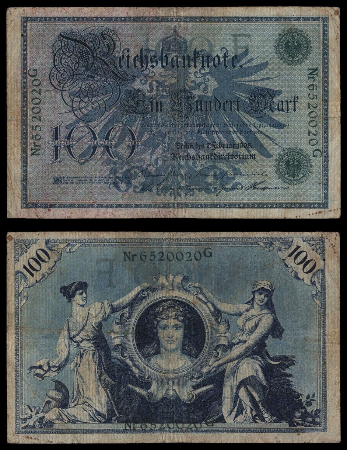 GERMANY 100 mark 1908 VF- (Ref.br. N-001.547)
