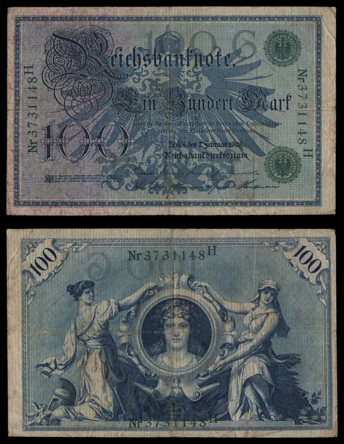 GERMANY 100 mark 1908 VF- (Ref.br. N-001.549)