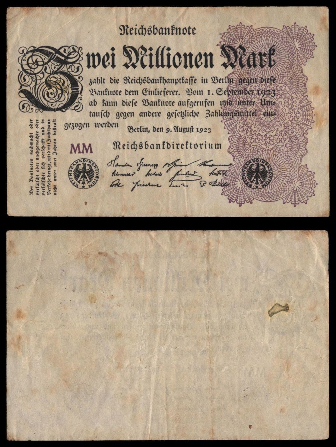 GERMANY 2 million mark 1923 VF (Ref.br. N-001.423)