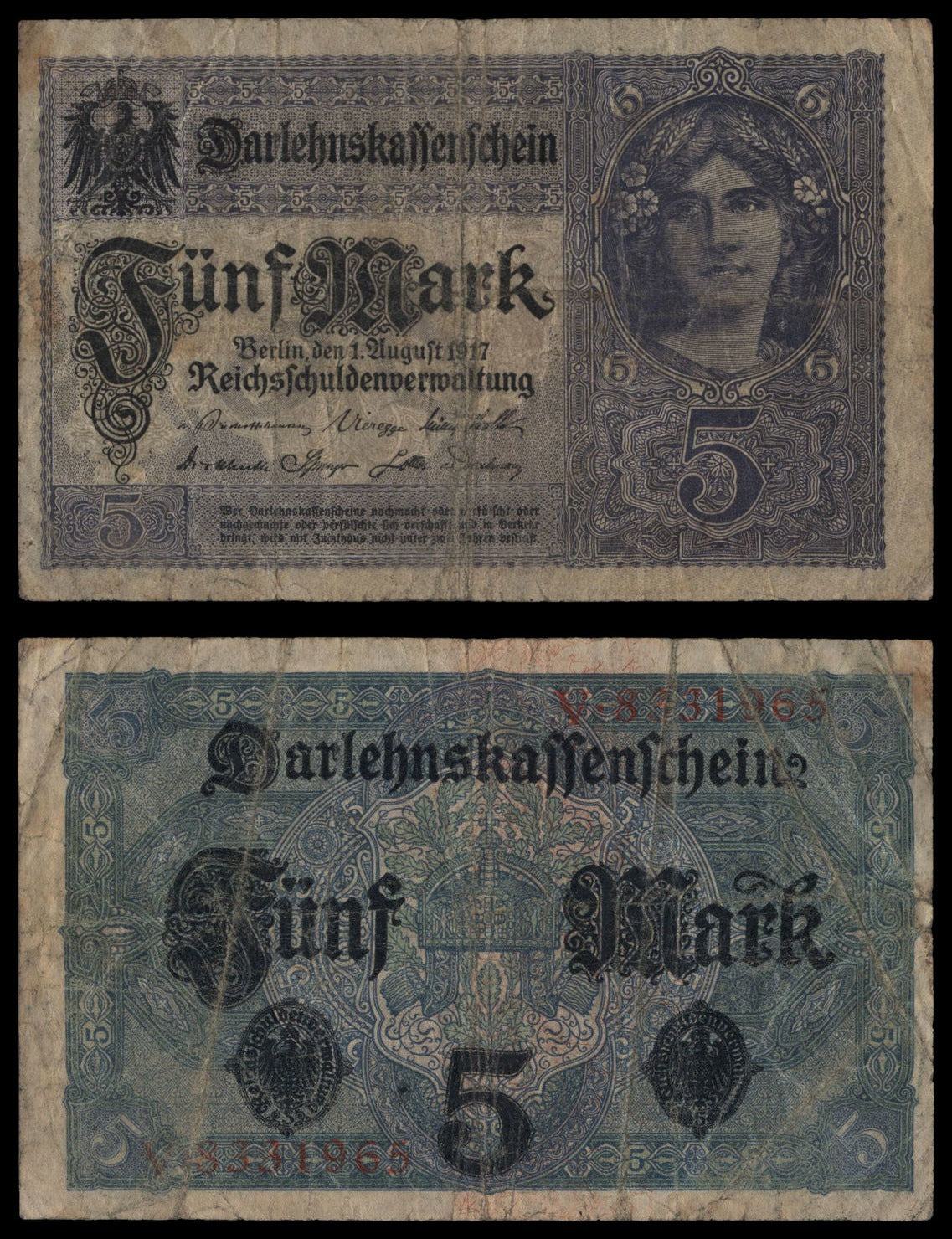 GERMANY 5 mark 1917 VF- (Ref.br. N-001.461)