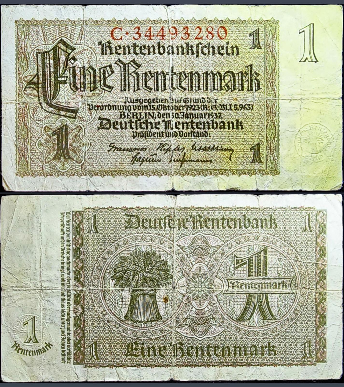 GERMANY / NJEMAČKA (1937) 1 Rentenmark