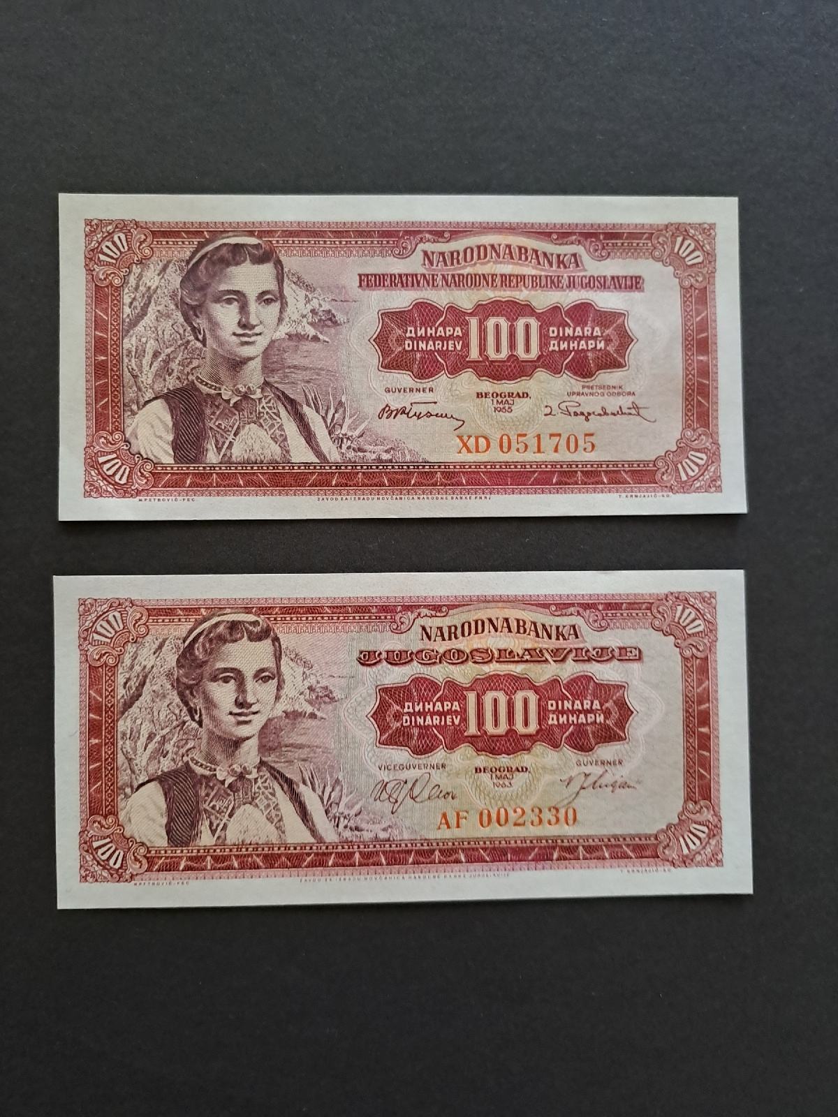 Jugoslavija (Yugoslavia) 100 Dinara 1955 i 1963 UNC