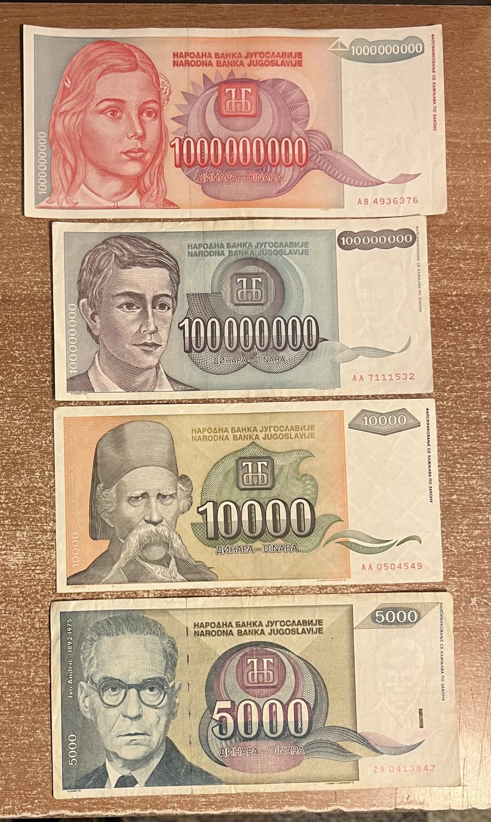 JUGOSLAVIJA - LOT OD 4 NOVČANICE