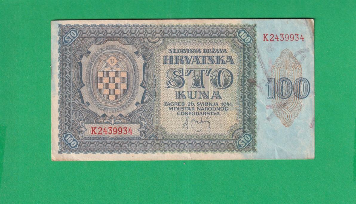 NDH HRVATSKA 100 KUNA 1941 K2439934 XF ORIGINAL / 6026