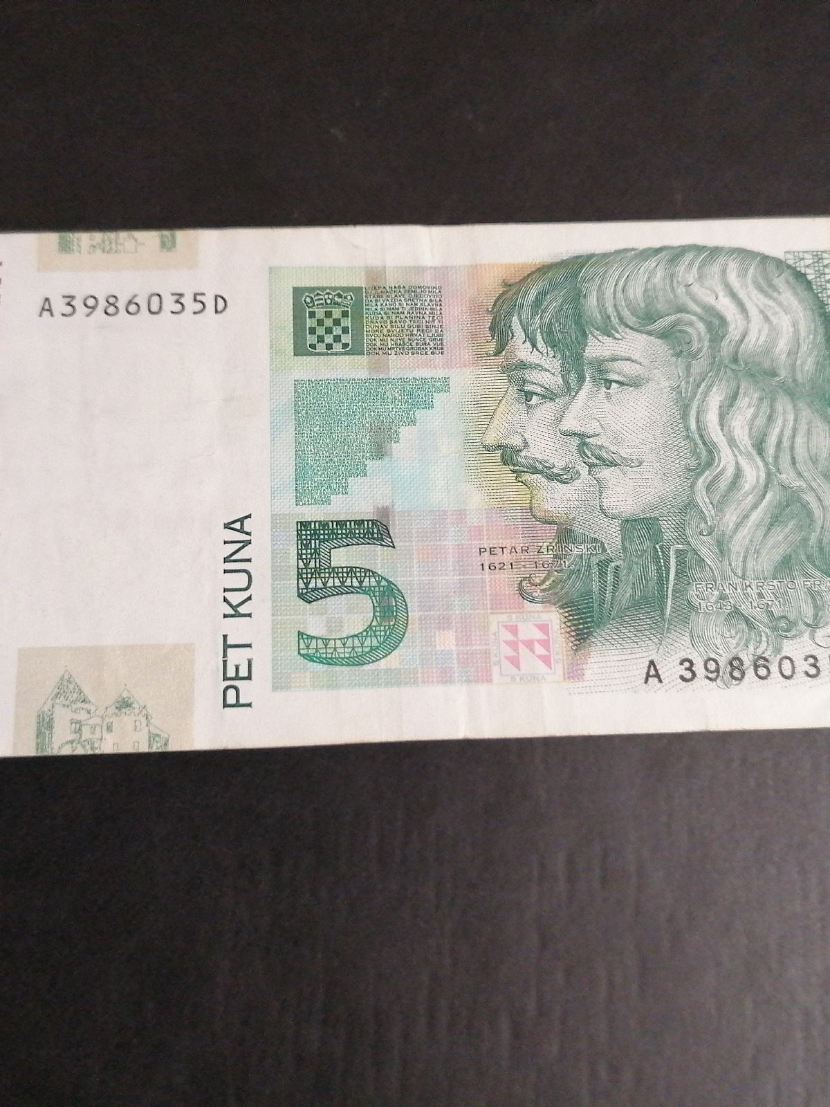 Novčanica 5 kuna 2001 god