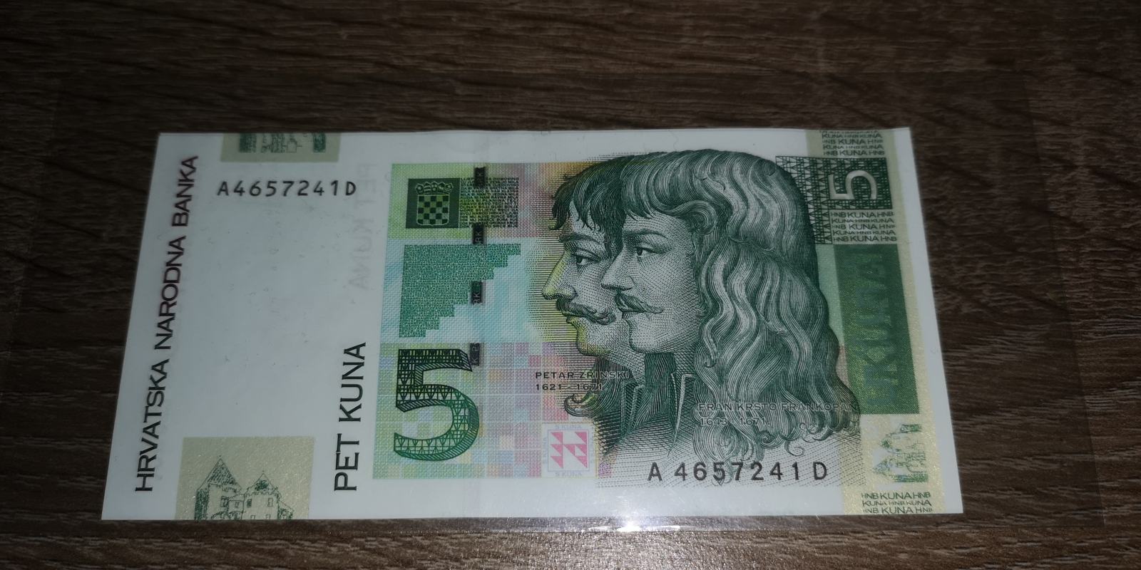 Novčanica 5 kuna 2001. godina UNC-nikad u cirkulaciji