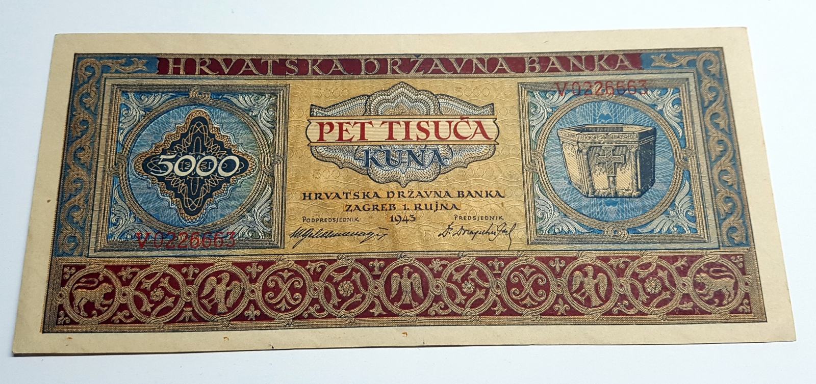 5000 KUNA, N D H, UNC, 1943 g.