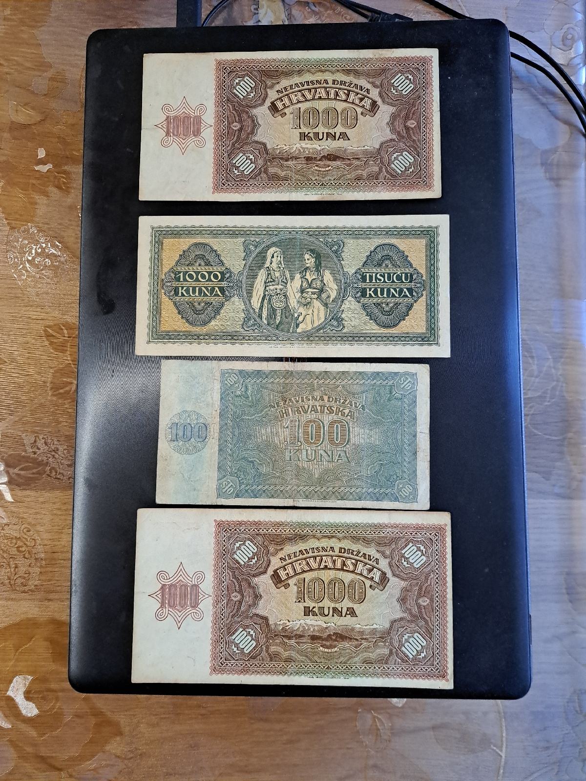 Novčanice od 1000,i 100 kune, NDH ,cijena 8 eura po komadu