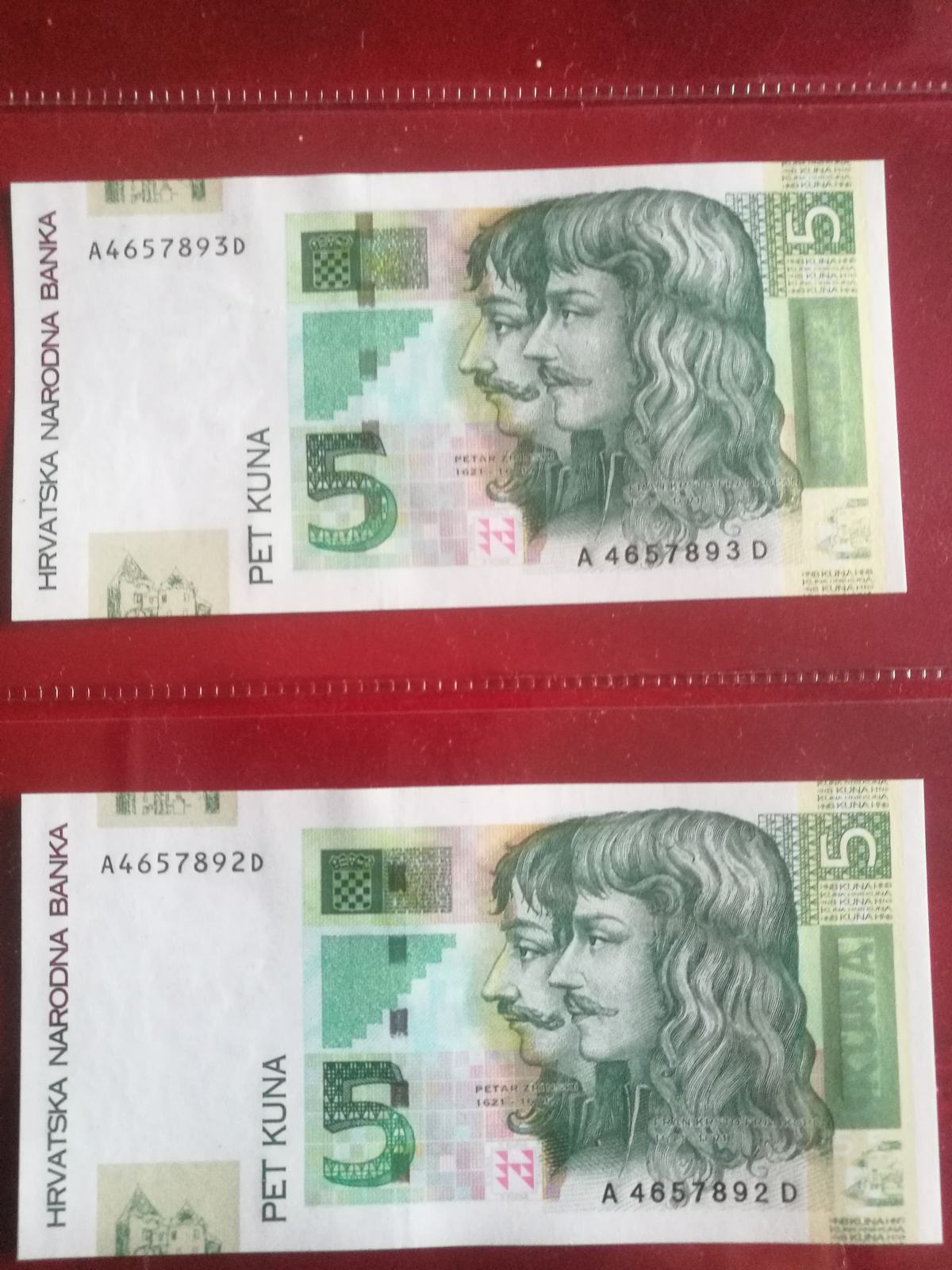 NOVČANICE od 5 kuna - UNC kvalite - SERIJSKI BROJEVI U NIZU - za redom